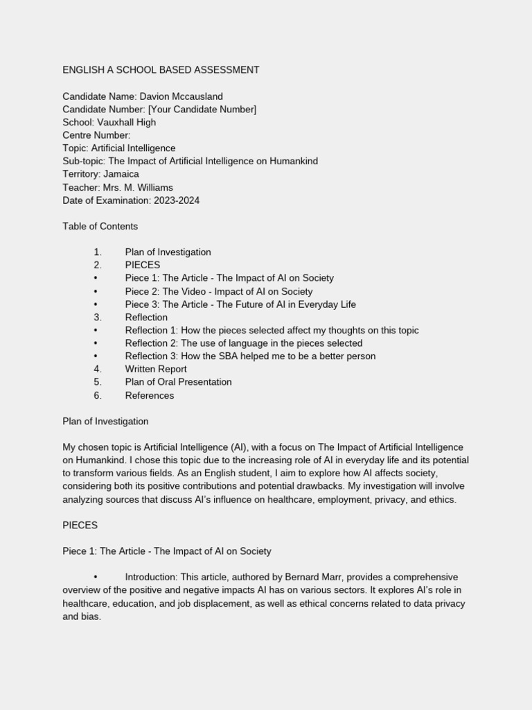 English Sba Davion Mccausland | PDF | Artificial Intelligence | Intelligence (AI) & Semantics