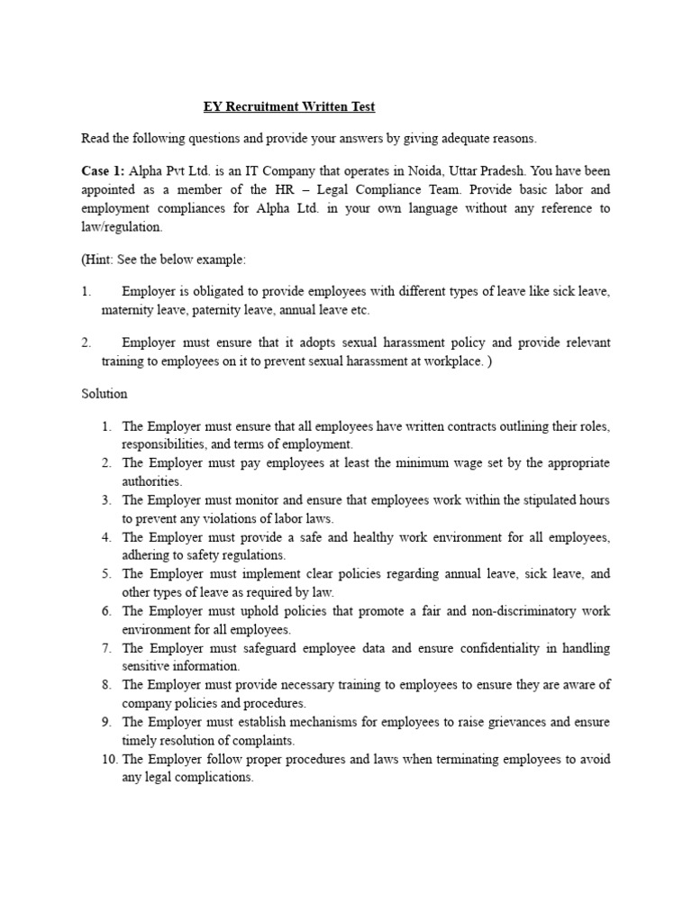 EY Recruitment Written Test - Kumari Nimisha | PDF | Employment ...