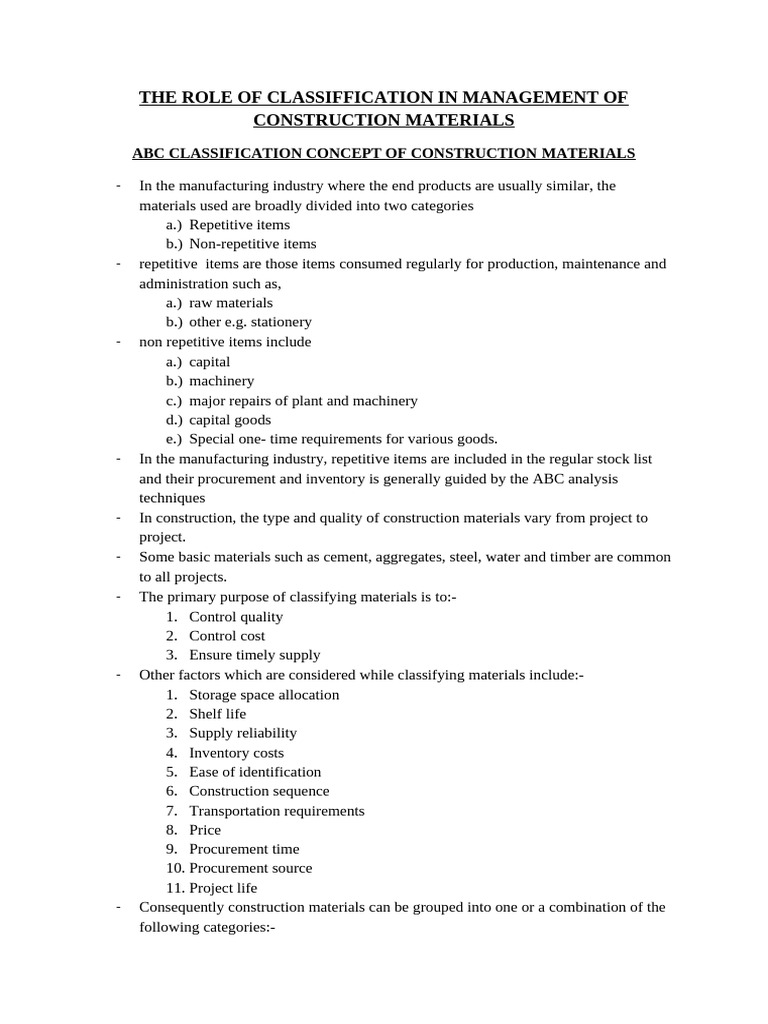 BCM 202 The Role of Classiffication in Management of Construction ...