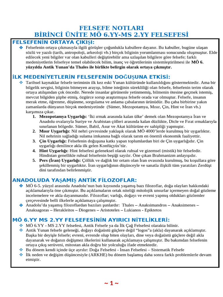 Felsefe 11.sinif Bi̇ri̇nci̇ Üni̇te | PDF