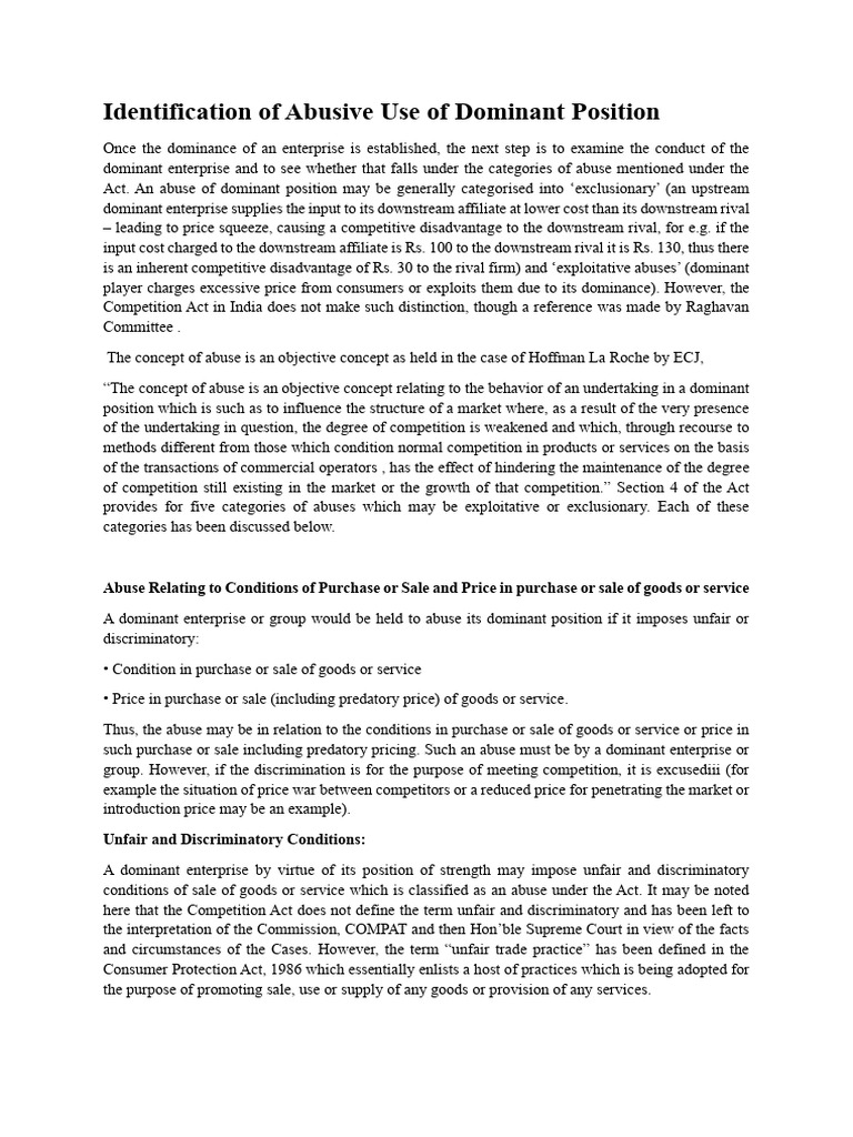 Abuse of Dominant Position | PDF | Pricing | Competition Law