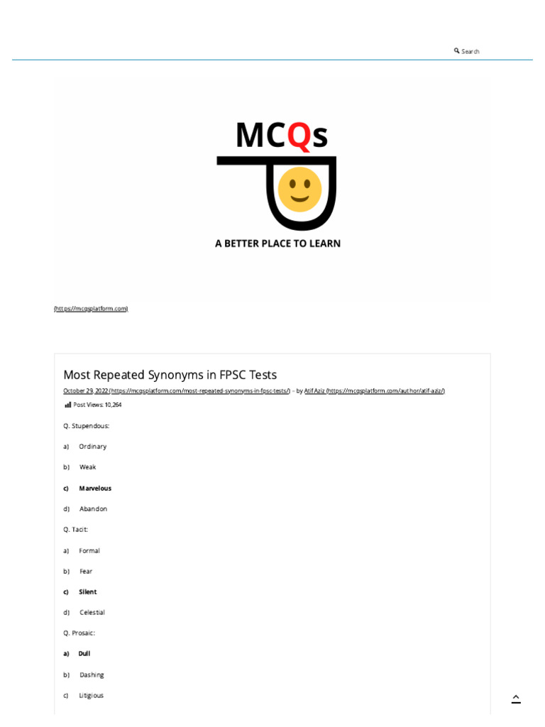 2 Synonyms and Antonyms For All Competitive Exam | PDF | Multiple Choice