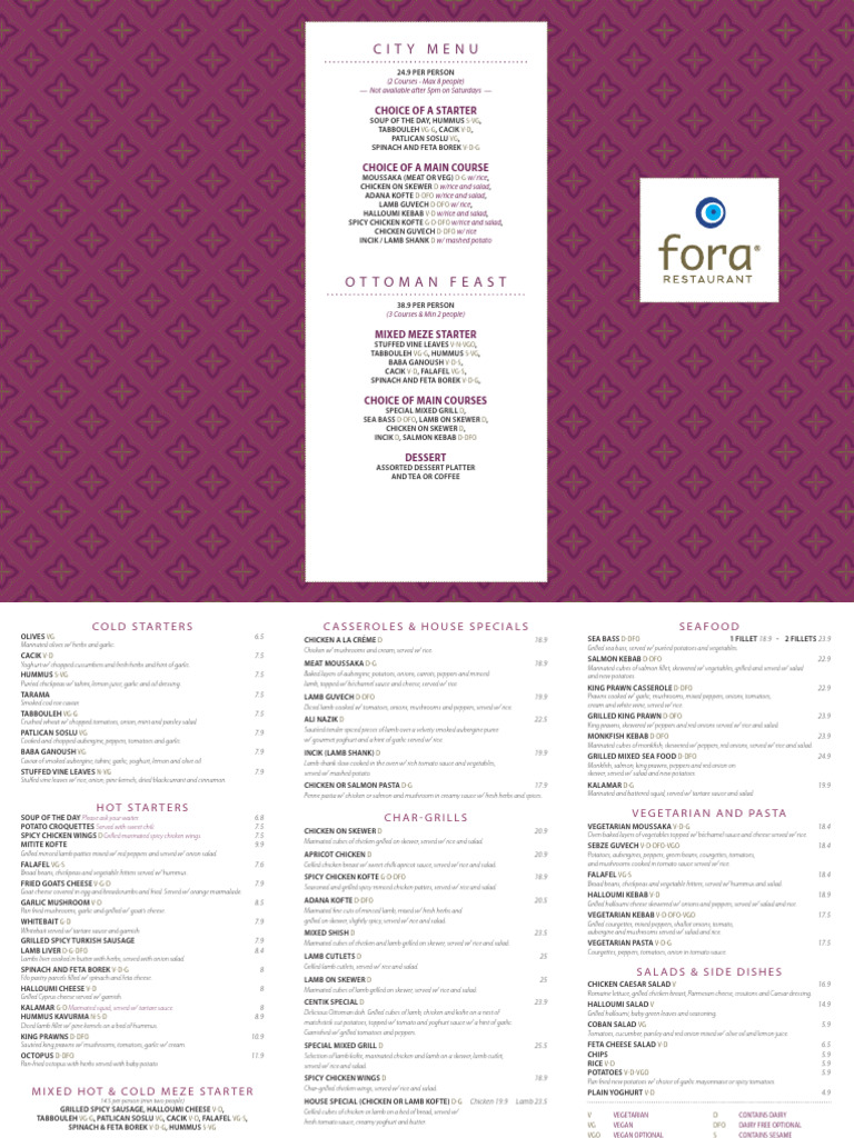 Fora Restaurant City Main Menu 7 | PDF | Turkish Cuisine | Kebab