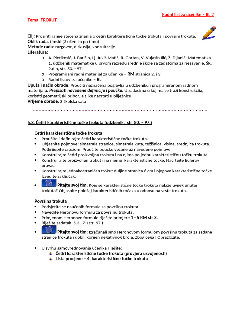 RL2 Radni List Za Učenike | PDF