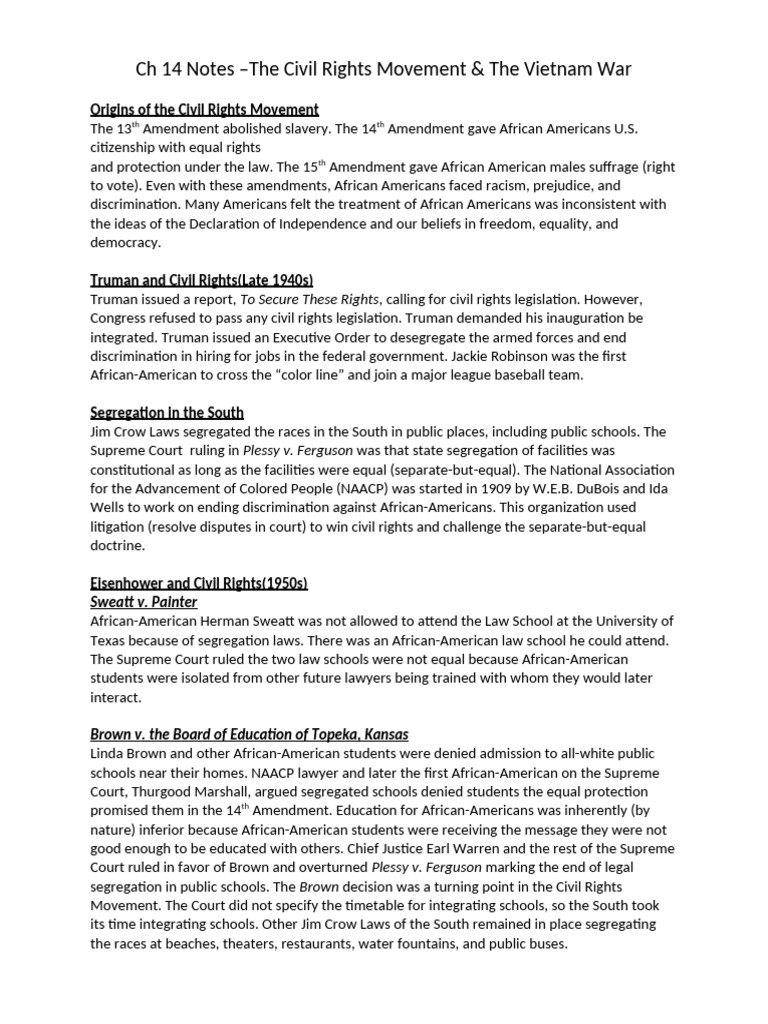 Civil Rights Movement & Vietnam War Overview | PDF | Vietnam War ...