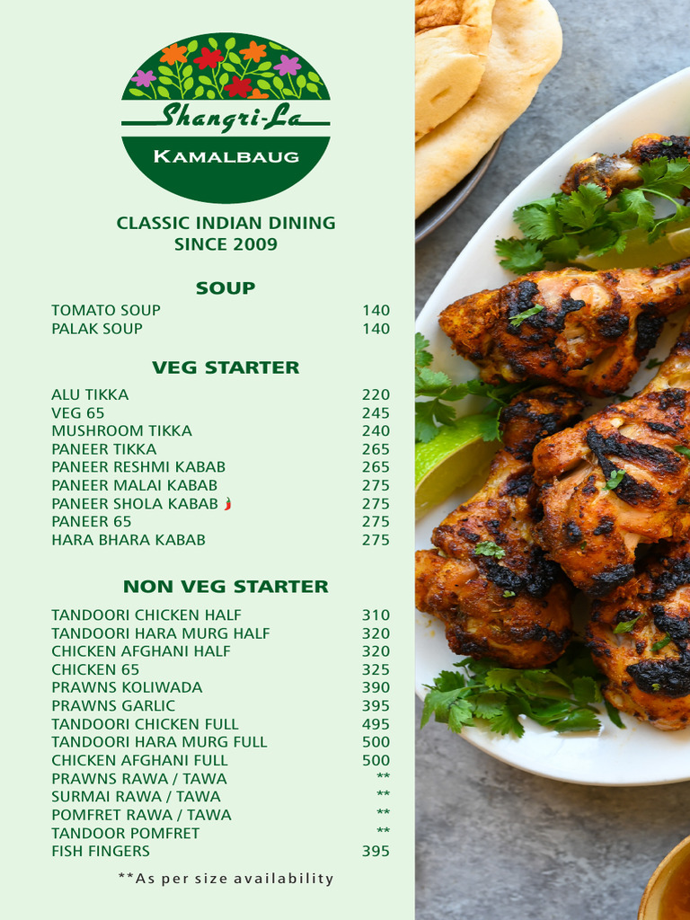 Shangri-La Restaurant Menu Overview | PDF | Indian Cuisine | Ice Cream