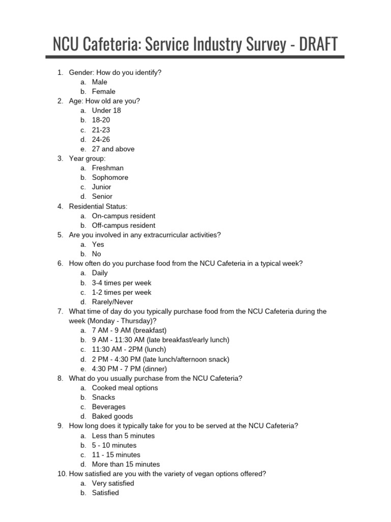 NCU Cafeteria Service Survey Insights | PDF | Lunch | Meal