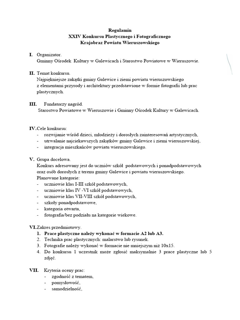Regulamin Krajobraz Powiatu Wieruszowskiego Prawidlowy Na Strone | PDF