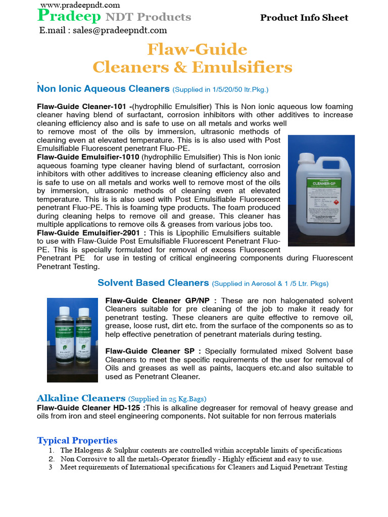 Pradeep NDT - Flaw-Guide-Cleaners-Emulsifier | PDF | Chemistry ...
