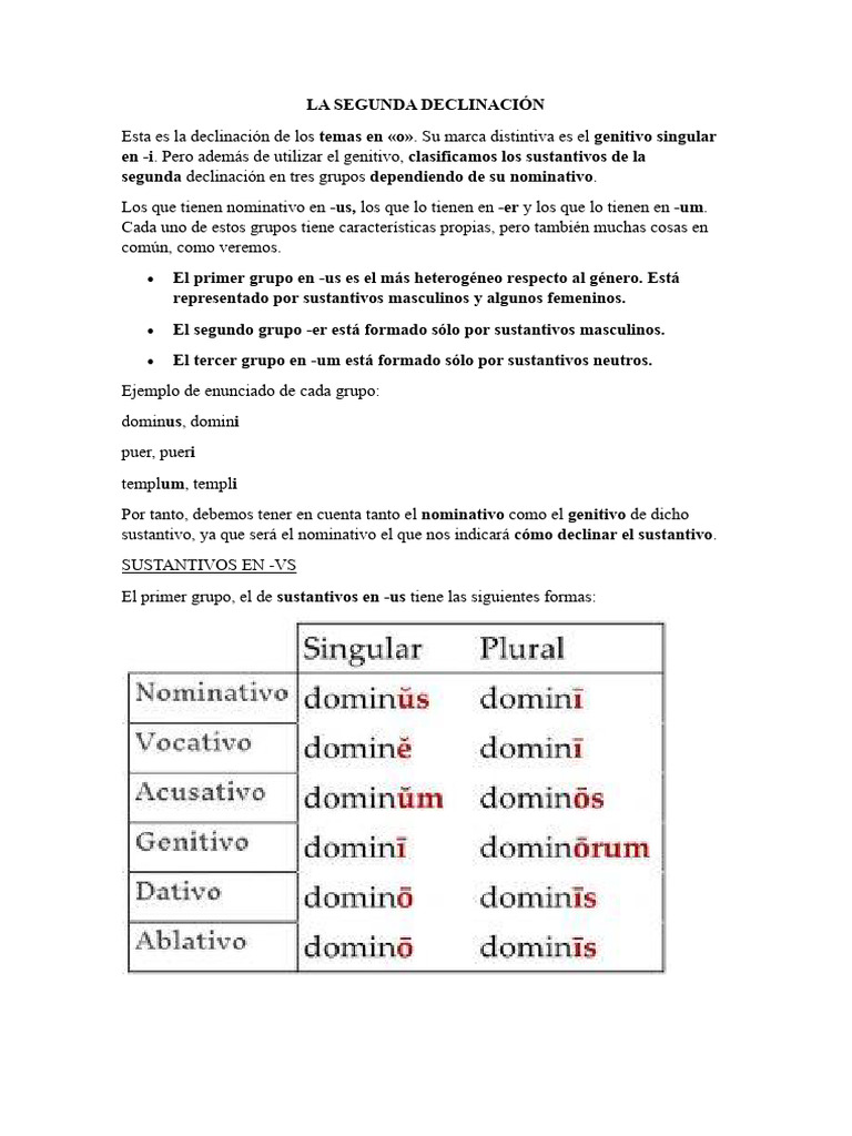 Segunda Declinación en Latín: Grupos y Reglas | PDF | Mecánica del ...