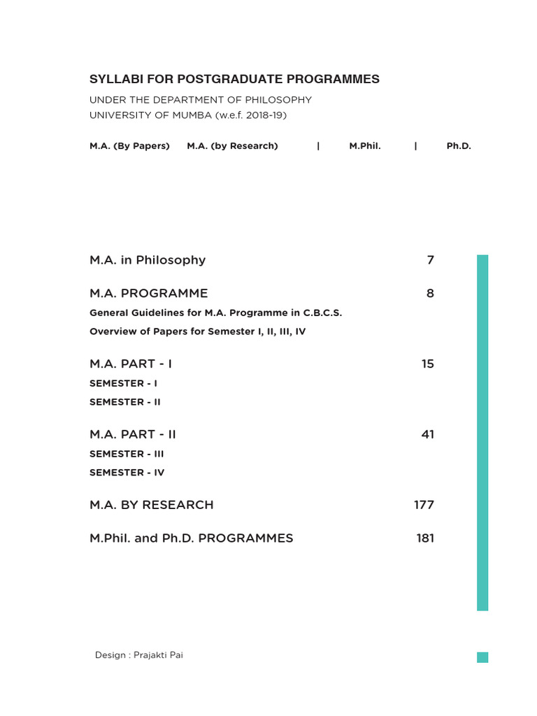 MA MPhil PHD Syllabus 2020 1 | PDF | Metaphysics | Idealism