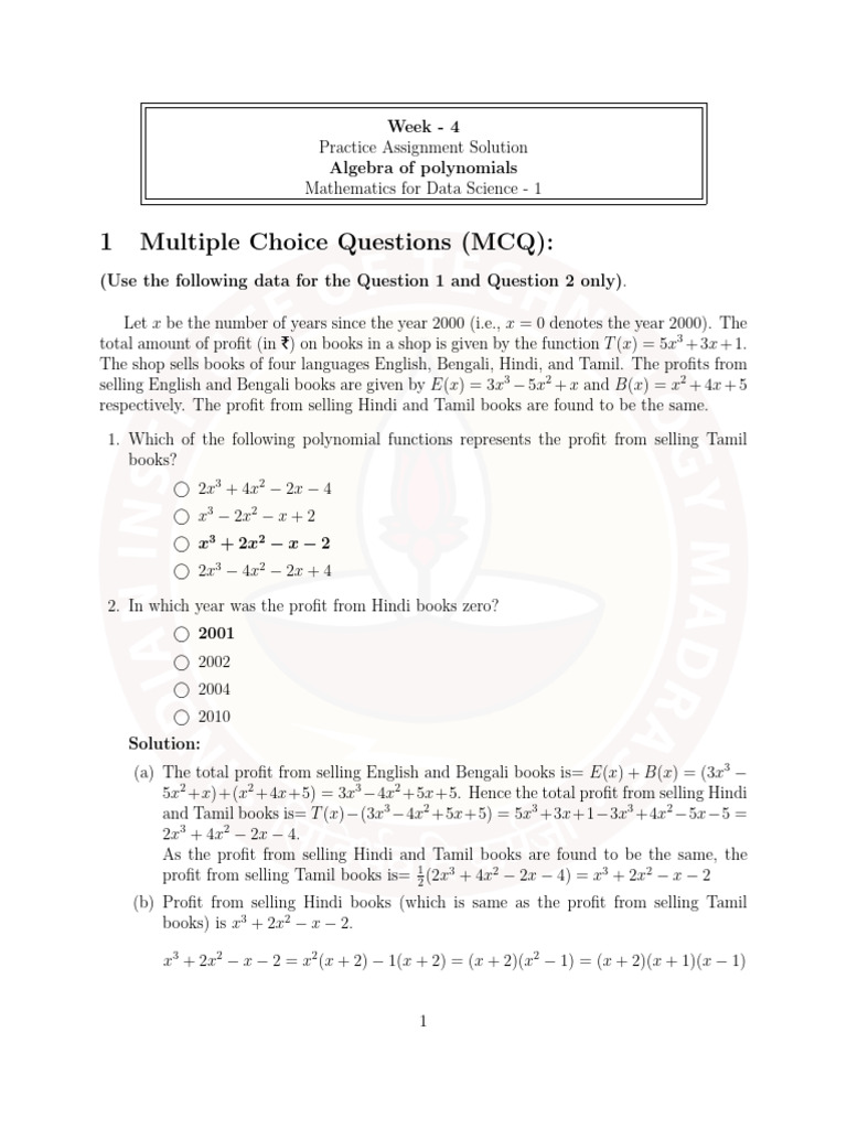 Week 4 Practice Assignment Solution | PDF | Mathematics | Algebra