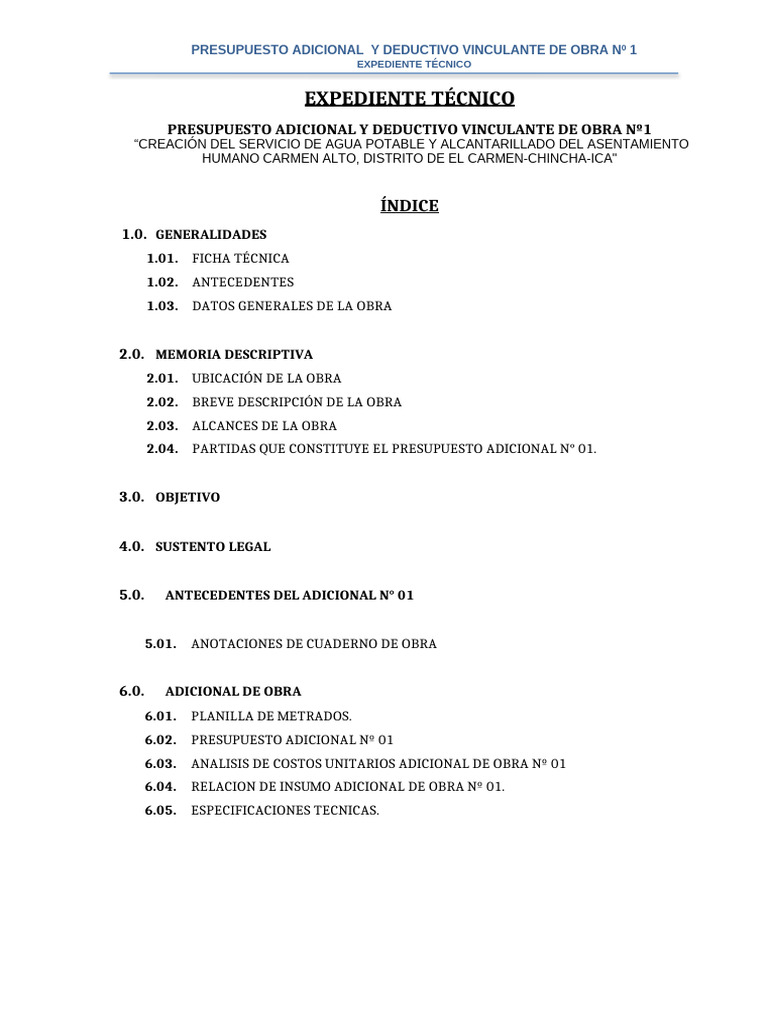 Expediente Tecnico Adicional y Deductivo Vinculante de Obra #01-Kamato | PDF | Presupuesto ...