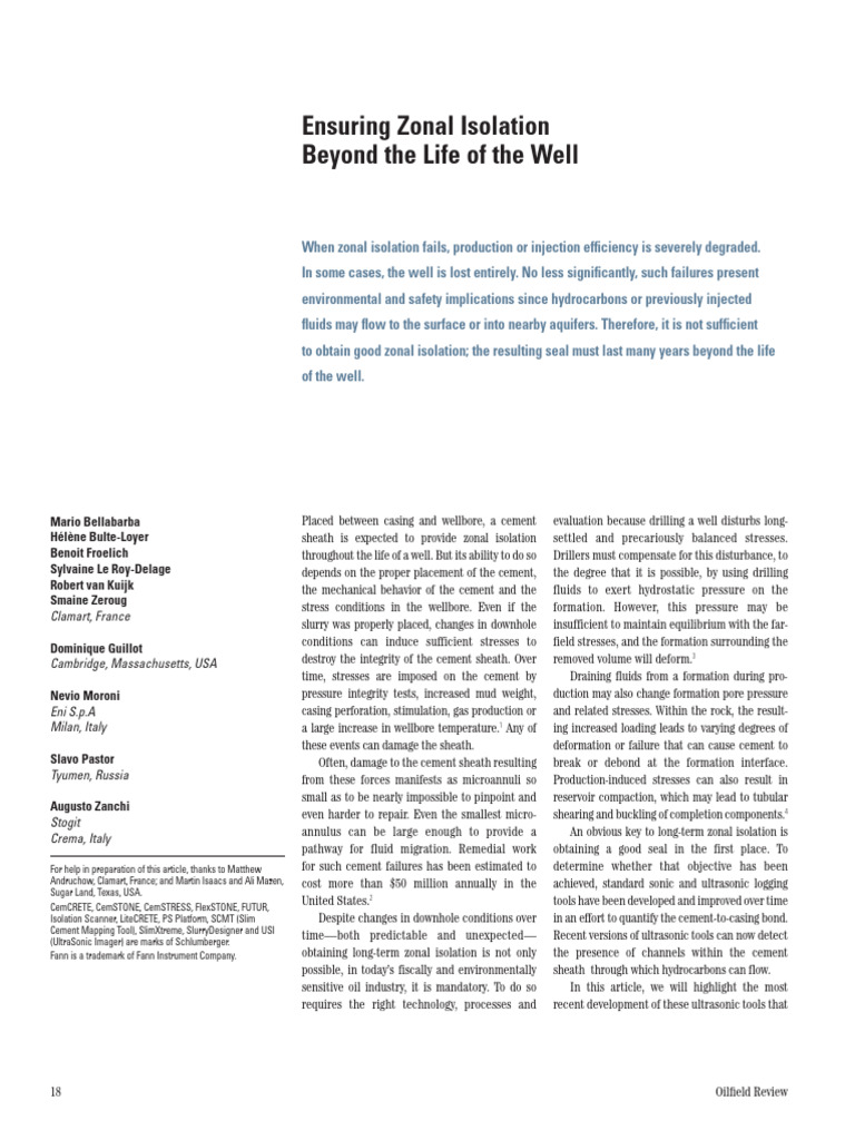 Long-Term Zonal Isolation Guide | PDF | Casing (Borehole) | Ultrasound