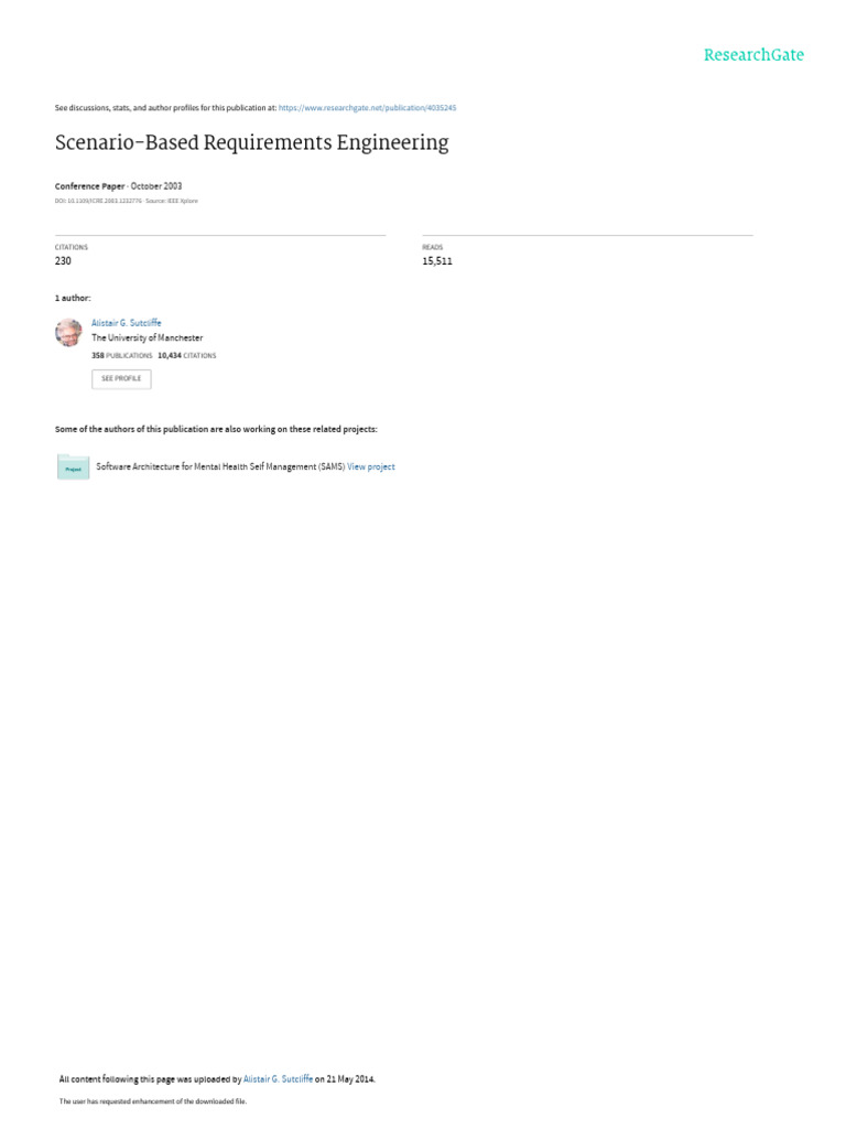 Scenario-Based Requirements Engineering | PDF | Use Case | System
