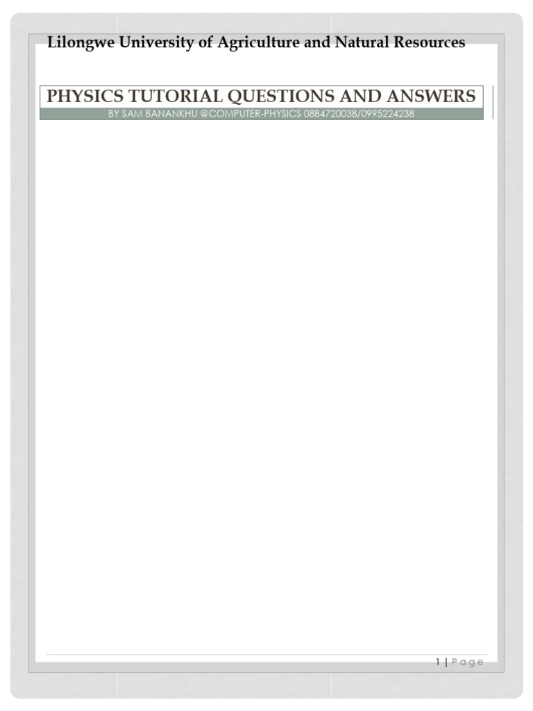 PHYSICS 1 Questions & Solutions by Sam Banankhu@Computer-Phyics | PDF ...