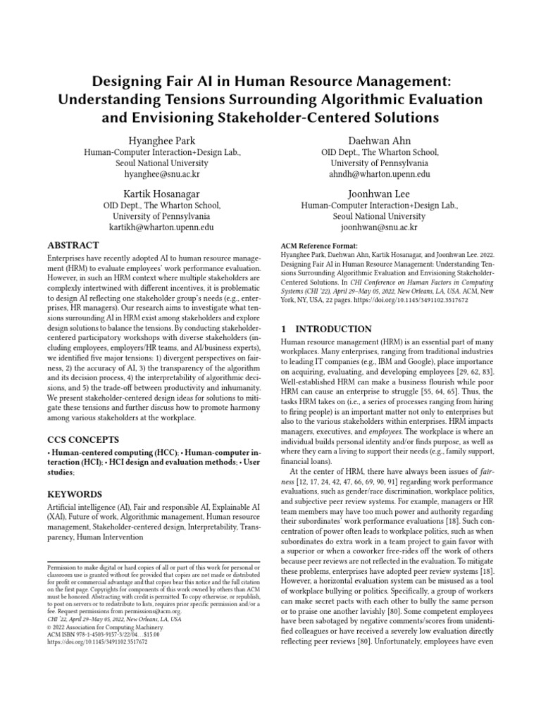 Designing Fair AI in Human Resource Management. Understanding Tensions Surrounding Algorithmic ...
