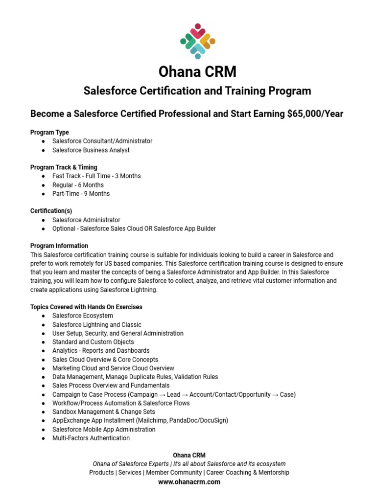 Ohana CRM - Salesforce Training Program (Dec 2022) | PDF | Customer ...