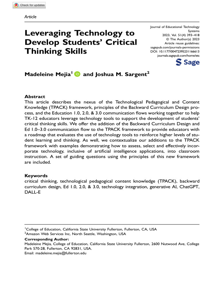 Enhancing Critical Thinking with Tech | PDF | Critical Thinking | Learning