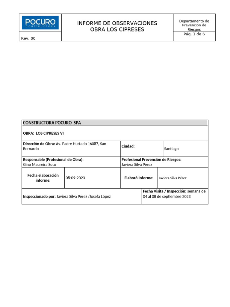 Informe de Inspeccion Semanal Baquedano | PDF