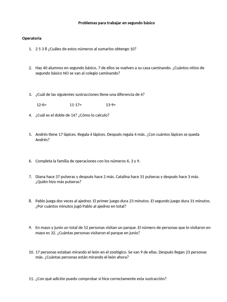 Problemas Matematica Segundo Básico | PDF