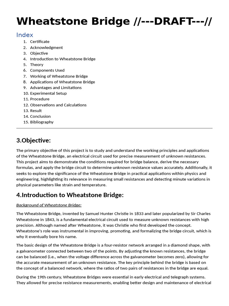Wheatstone Bridge | PDF | Resistor | Electrical Resistance And Conductance