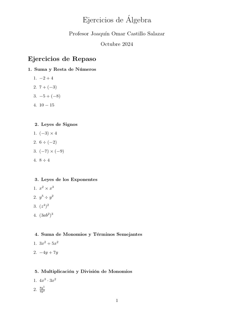 Ejercicios Algebra | PDF