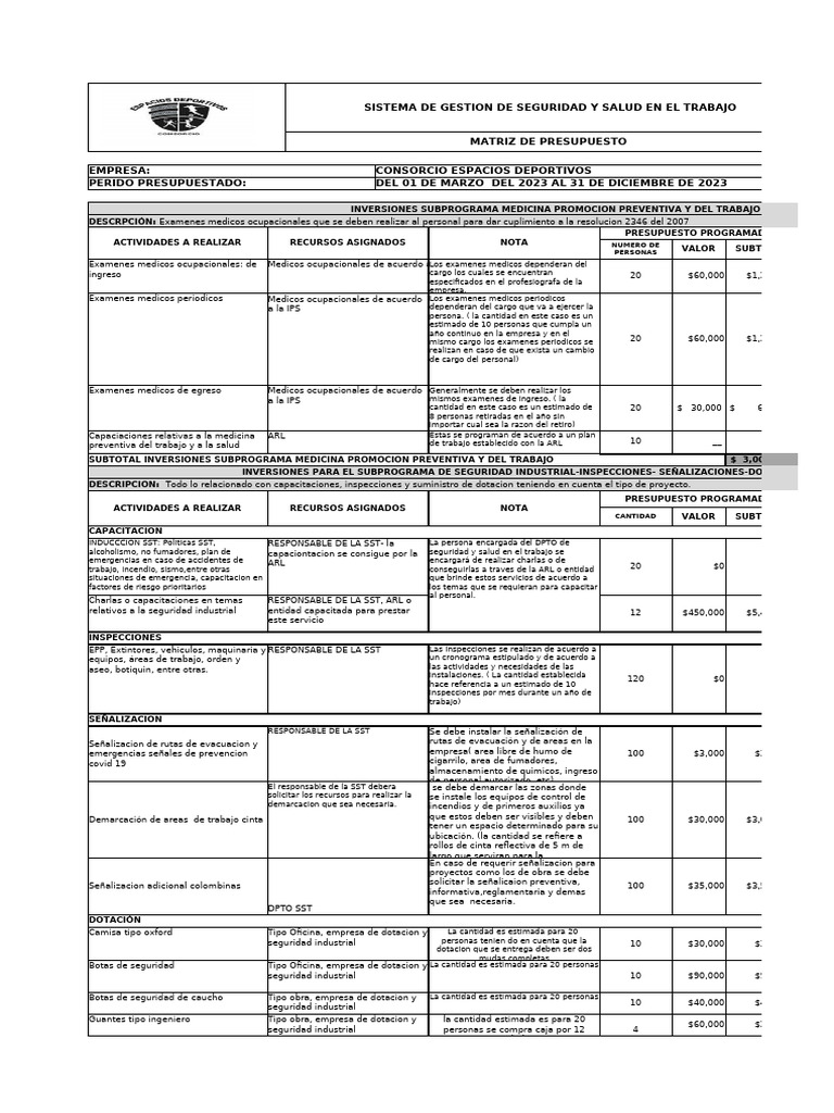Hseq-Mt-01 Matriz de Presupuesto | PDF | Presupuesto
