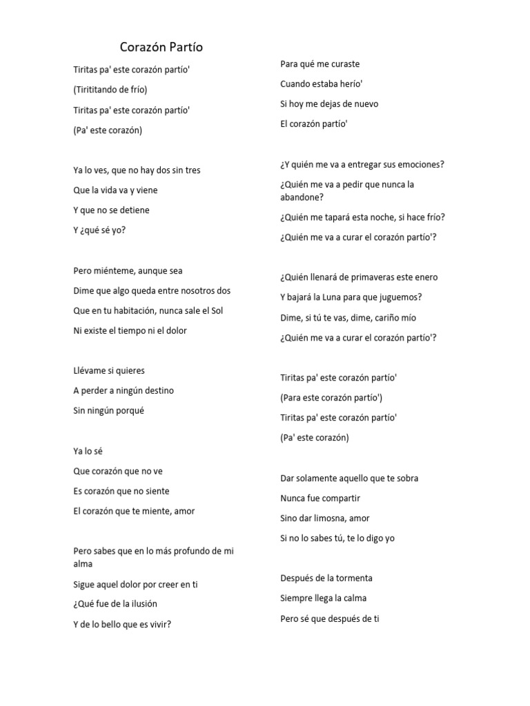 Corazón Partío Letra | PDF