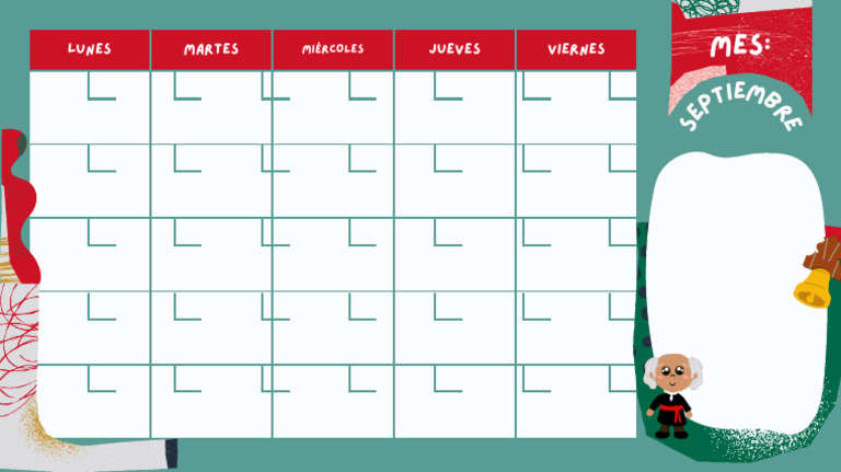 Calendario Mensual Septiembre Para Llenar Collage Verde Rojo | PDF