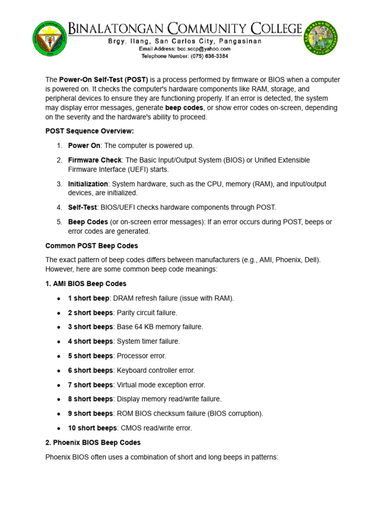 Beep Codes and PSU | PDF | Bios | Electronic Engineering