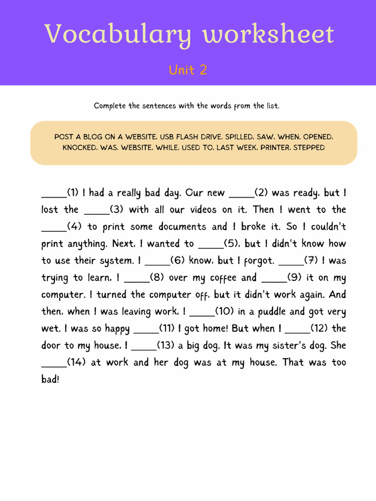 Vocabulary Worksheet With Key 1 | PDF