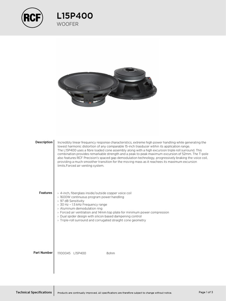 RCF L15P400 | PDF | Electromagnetism | Electronics