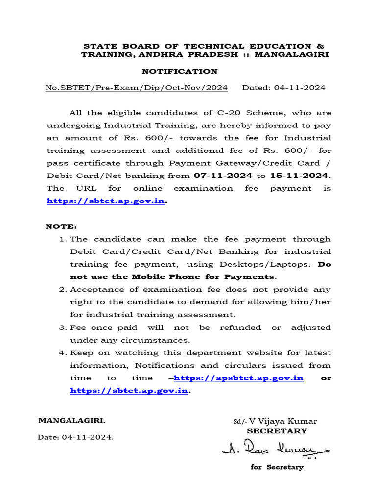Diploma Industrial Training Fee Notice | PDF | Technology & Engineering