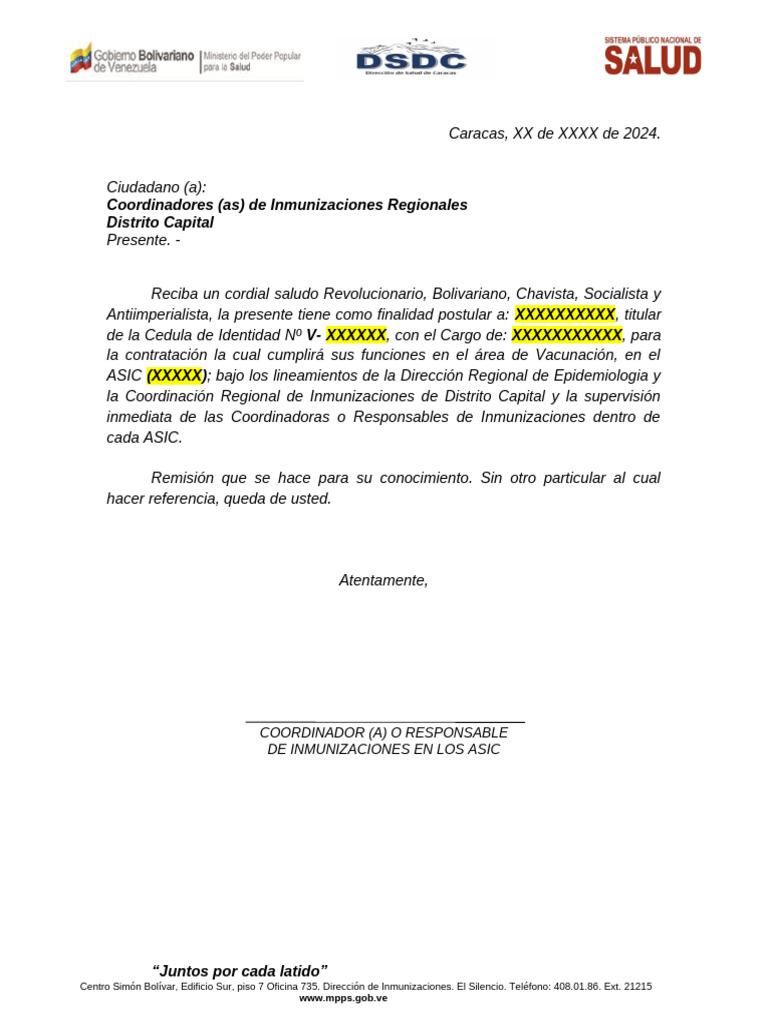 Modelo Carta de Postulacion Distrito Capital | PDF