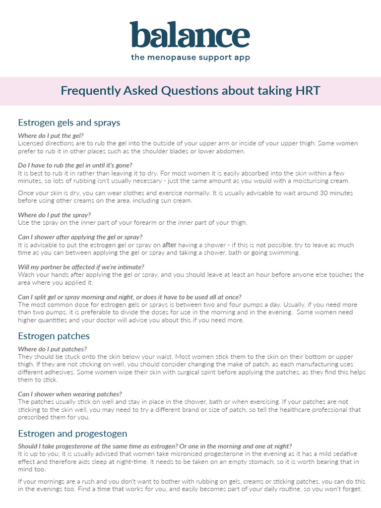 FAQs About Taking HRT | PDF | Hormone Replacement Therapy | Women's Health