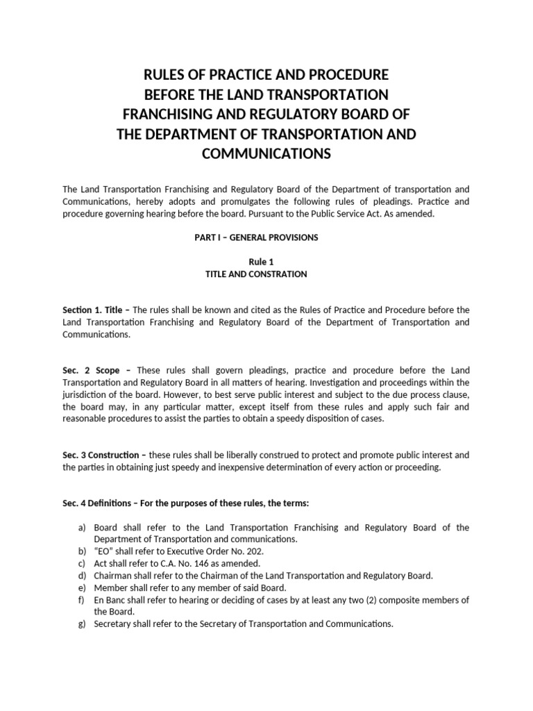 LTFRB Rules of Procedure | PDF | Complaint | Pleading