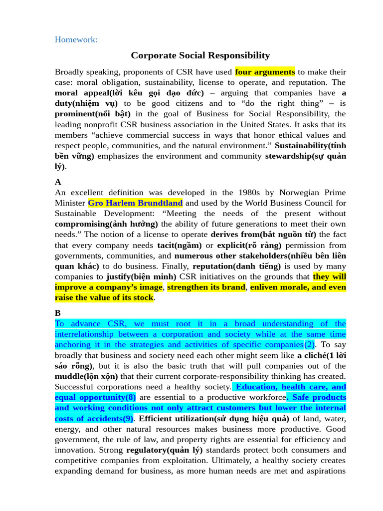 Corporate Social Responsibility: Homework | PDF | Corporate Social ...