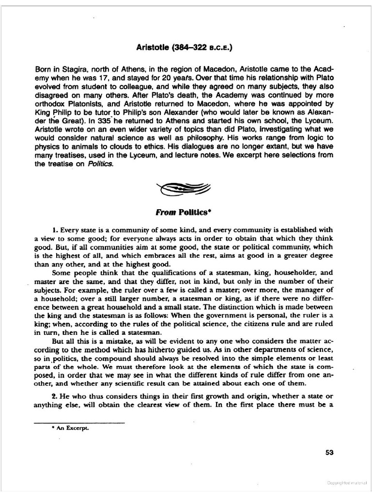 Aristotle From Political Philosophy Essential Selections, Skoble and ...