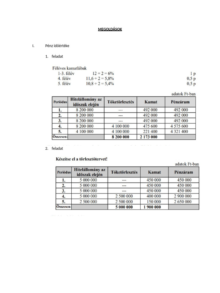 MEGOLDÁSOK A Pénzügyi Feladatok Feladatgyűjteményhez | PDF