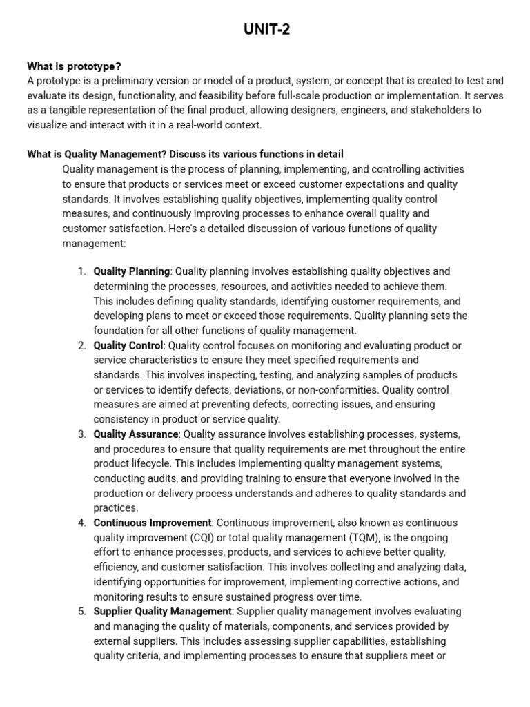 Unit 2 (QM) | PDF | Quality Management | Quality (Business)