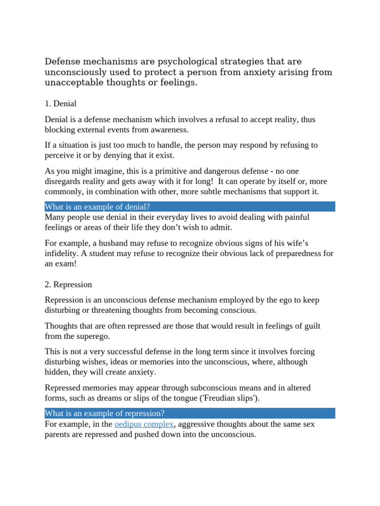 Freuds Defense Mechanism | PDF | Id | Unconscious Mind