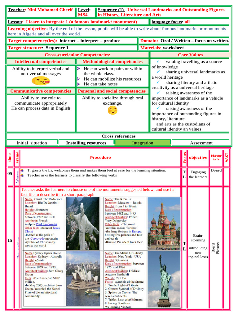 MS4 Landmark Writing Lesson | PDF | Cognition | Learning