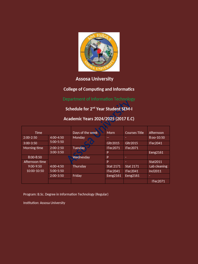 Assosa University: College of Computing and Informatics | PDF