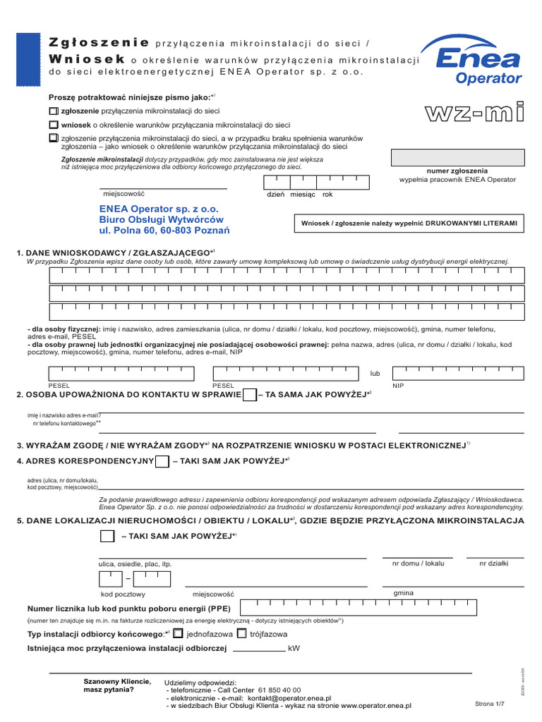 WZ-MI Zgłoszenie-Wniosek ENEA | PDF