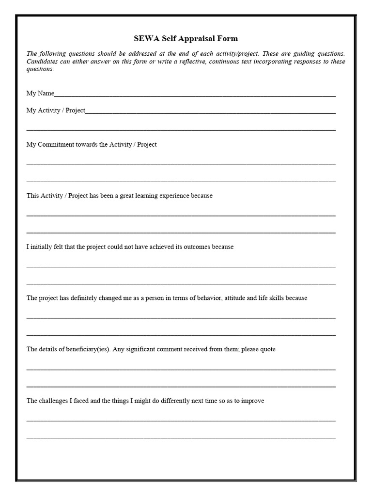 SEWA Self Appraisal Form | PDF