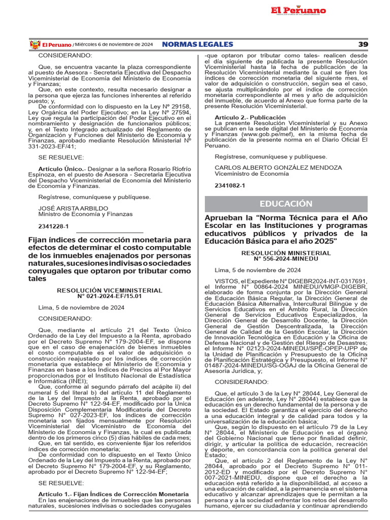 RM #556-2024-MINEDU Norma Técnica para El Año Escolar de La Educación Básica 2025 | PDF ...