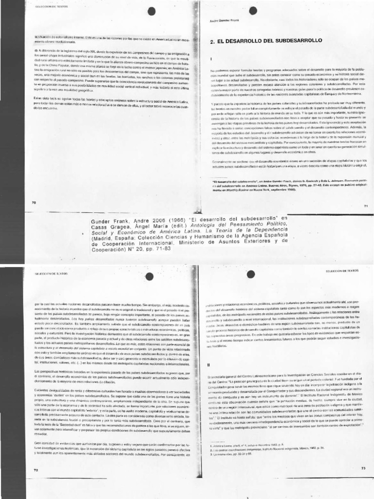 Gunder Frank El Desarrollo Del Subdesarrollo Expo | PDF