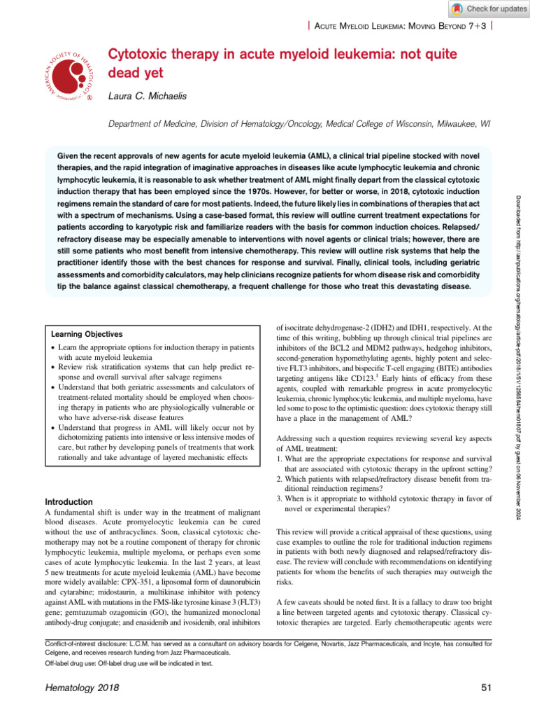 Cytotoxic Therapy in Acute Myeloid Leukemia | PDF | Chemotherapy | Leukemia