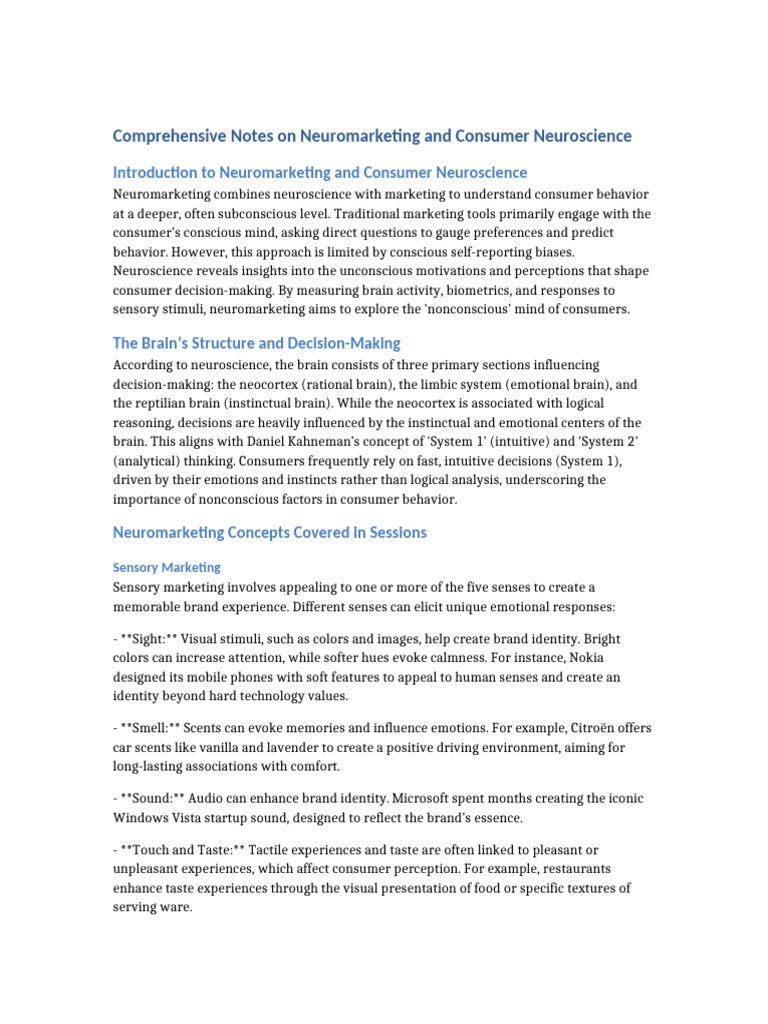 Neuromarketing Insights on Consumer Behavior | PDF | Emotions | Perception